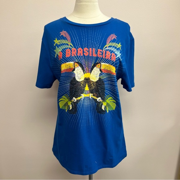 FARM Rio | Tops | Farm Rio Womens Blue A Brasileira Tshirt | Poshmark